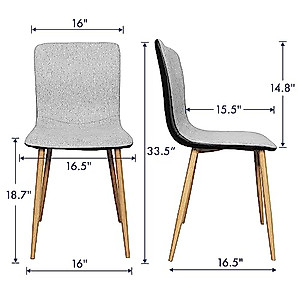 Fangflower Set of 4 Dining Chairs Fabric Cushion, Leather Seat Back, Metal Legs for Kitchen Living Room Hallway, Greyblack