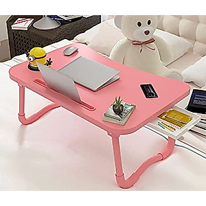 Laptop Desk Foldable Bed Table, Portable Lap Desk Laptop Bed Tray Table with Storage Drawer and Cup Holder, Lap Tray Table Notebook Stand Reading Desk Breakfast Tray for Bed Couch Sofa Floor – Pink