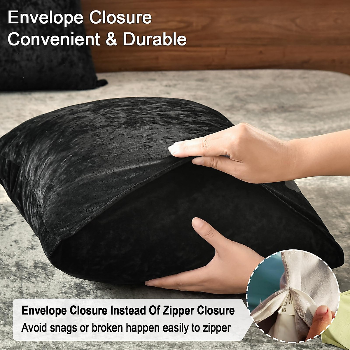 PHF Truly Velvet Pillowcases Standard Size, No Insert, 2 Pack Ultra Soft Breathable Pillow Shams Covers with Envelope Closure, 20" X 26" Luxury Cozy Warm Fuzzy Flannel, Black