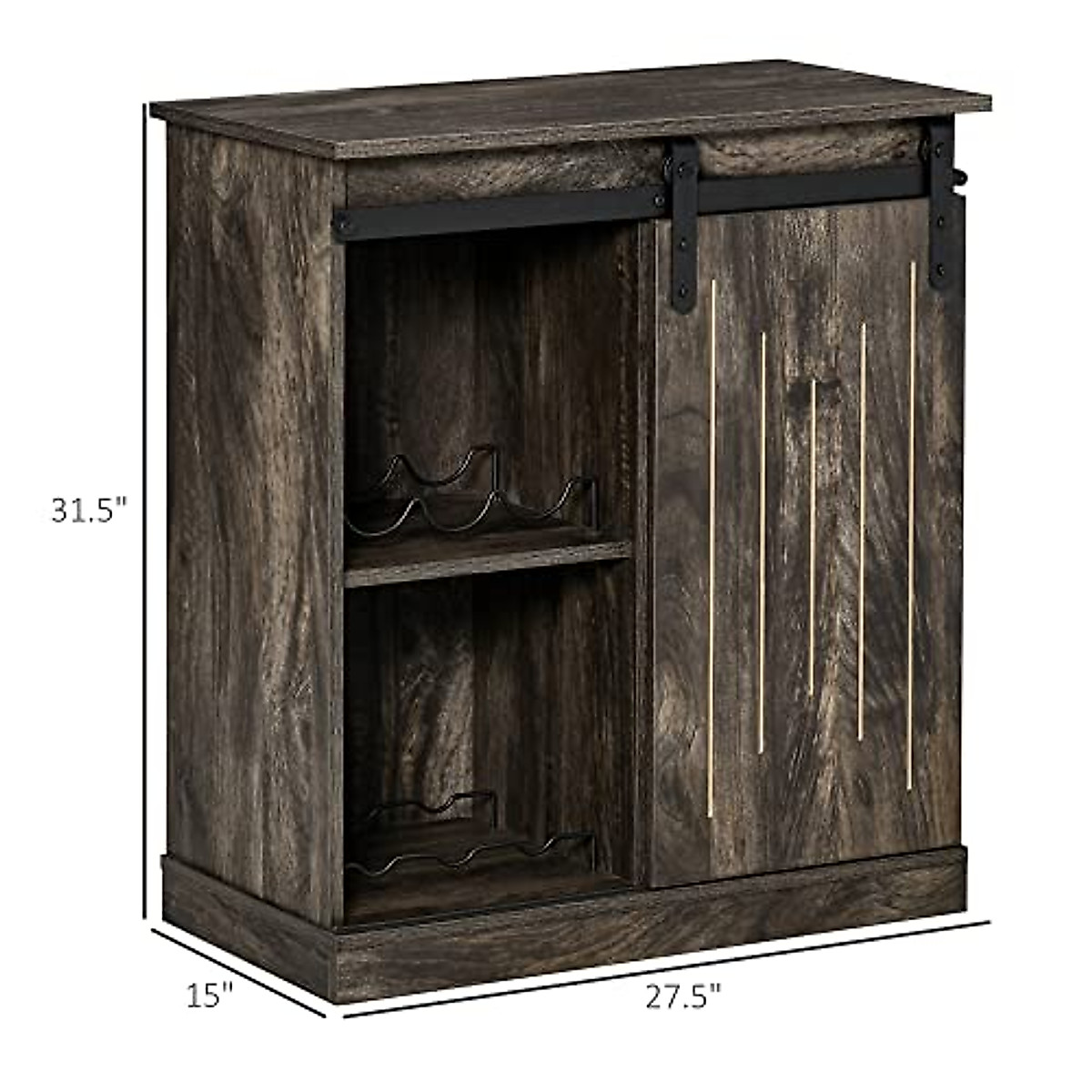 HOMCOM Industrial Sideboard Storage Cabinet, Serving Bar Buffet with Sliding Barn Door and 6-Bottle Wine Rack, Grey