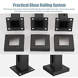 MBROS Extra Long Glass Railing Post Black, Stair Glass Deck Railing System Glass Panels Set, Stainless Steel Glass Balustrade Post for Balcony