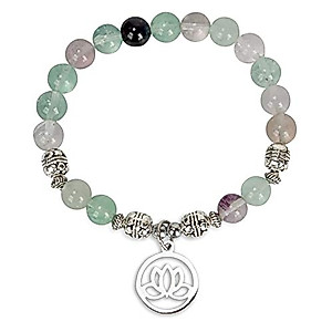 SPUNKYsoul Lotus Crystal Fluorite Healing Energy Bead Bracelet for Women Stainless Steel and Alloy