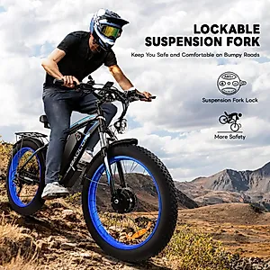 COJMOYOV 2000W Electric Bike with 20AhRemovable Battery 26"×4"Fat Tire Ebike for Adults 35MPH 80MilesElectric Bicycles with 21Speed Cruise Control Lockable Front Suspension Hydraulic Disc Brake (Blue)