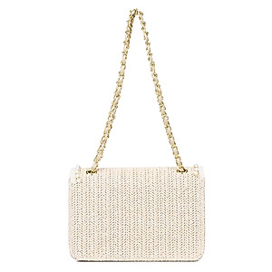 Olivia Miller Women's Fashion Arabella Tan Beige Woven Straw w Front Flap, Small Crossbody Bag w Shoulder Bag Convertible Strap, Casual Trendy Purse Handbag