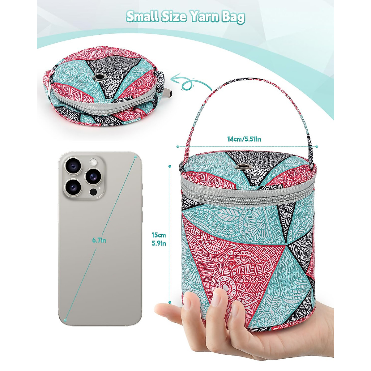 Coopay Small Yarn Storage Bag, Mini Knitting Bag Yarns Drum Case for Carry Yarn Ball, Crochet Kits, Knitting Supplies and Sewing Accessories, for Beginner, Crocheter and Crafter, Blue