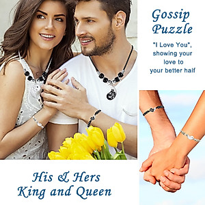 8 Pieces Matching Yin Yang Pendant Necklace Bracelet Set Couple Necklace Adjustable Cord Bracelet Black White Bracelet Accessories for BFF Friendship (Chic Style)