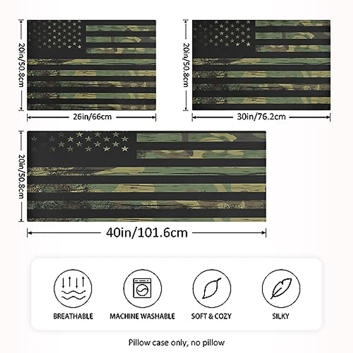 Camo American Flag Bed Pillow Protectors Zippered Standard Size Throw Pillow Cases Pillow Shams 20x26 in
