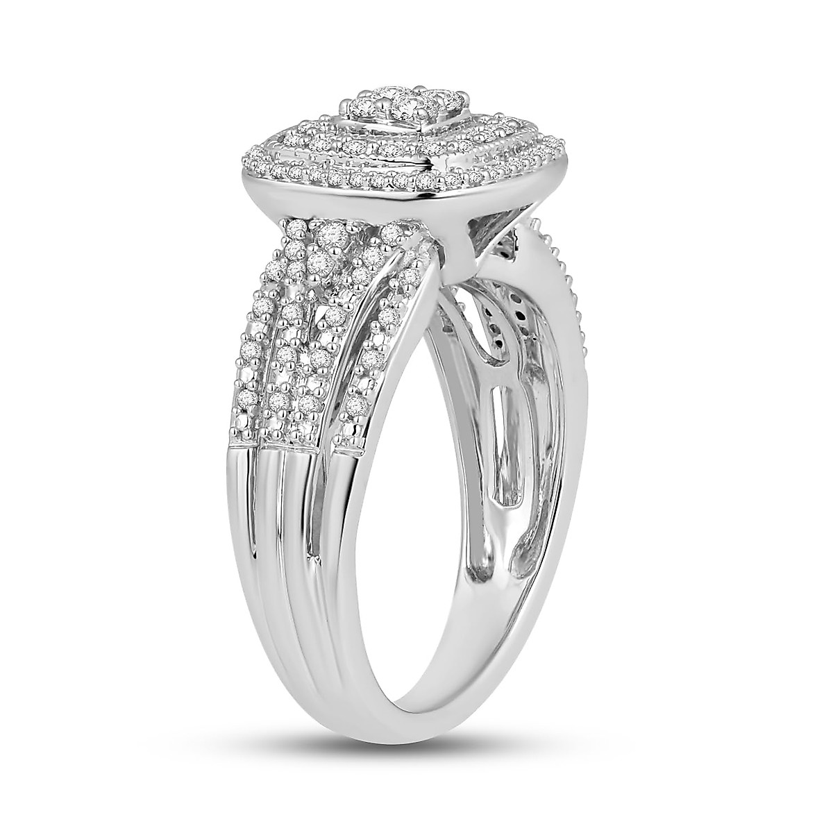 Jewelili Sterling Silver 1/2 Cttw Natural White Round Diamond Engagement Ring Size 7