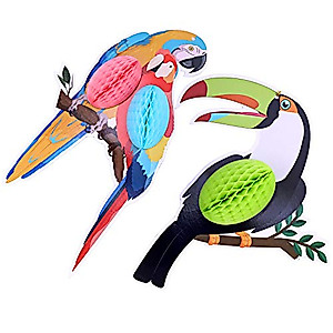 HOWAF 6 Pieces Tropical Birds Honeycomb Parrot Hawaiian Summer Beach Tiki Bar Luau Party Hanging Decorations