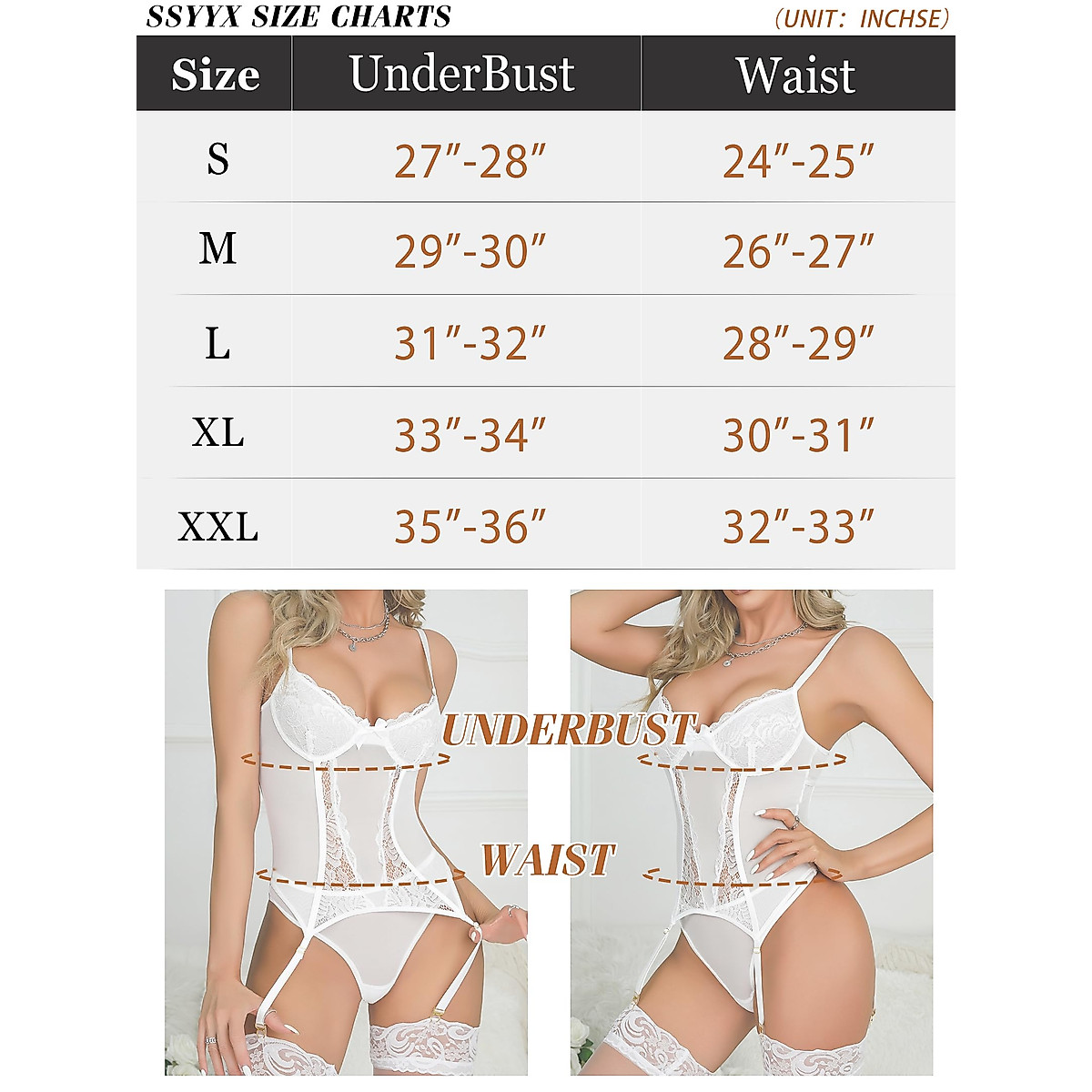 Women's Sexy Lingerie Set with Garter Belt Lace Bodysuit Teddy Baby Dolls Panty with Stockings