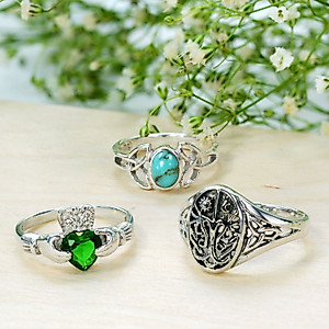 BFF Celtic Irish Friendship Promise AAA CZ Green Simulated Emerald Hands & Heart Claddagh Ring For Women Teens .925 Sterling Silver