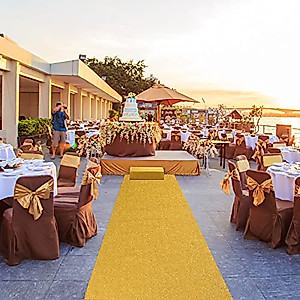 Sequin Aisle Runner for Weddings Glitter Wedding Rug Runner with Carpet Tape Sparkly Wedding Outdoor Floor Runner Floor Carpet Runner for Ceremony Prom Event Party Ornaments (Gold, 2 x 15 ft)