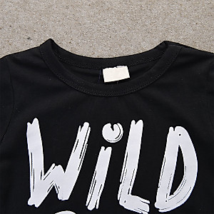 Newborn Baby Boys Clothes Wild Boy Letter Print T-Shirt Tops and Pants Outfits Set Autumn Winter(01 black,12-18 months)