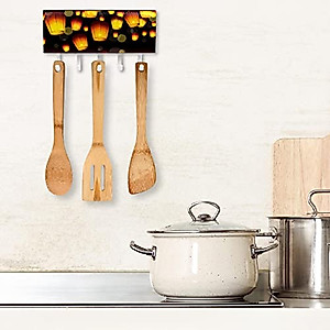 Coat Rack Wall Mounted, 5 Rail Wall Decorative Hooks Hanging for Clothes Hat Towel Purse Key, 7 Inches, 4.4lbs(Max), Sky Lantern Festival