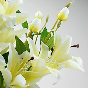 MINYULUA 3Pcs Artificial Tiger Lily Bouquet Real Touch Latex Lilies Faux Flower 30" Tall Fake Flower Vase Arrangement for Home Wedding Party Garden Table Shop Office Decor - Yellow