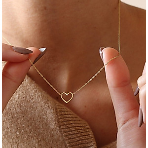 Awvialy Cute Heart Necklaces for Women 14k Gold Plated Minimalist Open Heart Necklace Dainty Gold Heart Necklace Tiny Gold Pendant Necklace Simple Gold Choker Necklaces Trendy Gold Jewelry for Women