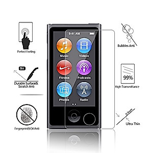 AKWOX (Pack of 2) Screen Protector for iPod Nano 7 8th 0.33mm High Definition Clear Tempered Glass Screen Protector Guard Film for iPod Nano 8th/7 Generation,Shockproof and Scratch-Resistant