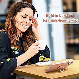 Hython Case for iPhone 12 Pro Max Case with Ring Stand [360° Rotatable Ring Holder Magnetic Kickstand] [Soft Microfiber Lining] Slim Shockproof Rubber Protective Phone Case Cover for Women, Pink Sand