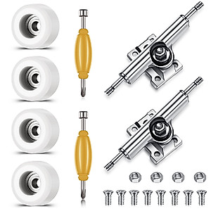Zhehao 8 Pcs Fingerboard Bearing Wheels Standard Fingerboard Tool Fingerboard CNC Lathed Bearing Fingerboard Screwdriver and 2 Pcs Nut Driver for 34 mm Wide Decks Finger Skateboard Trucks (White)