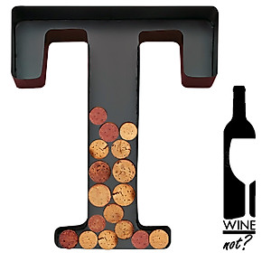 Premium Metal Letter Wine Cork Holder Is A Perfect Bar Decor Made of Durable Metal and A Glossy Black Finish With Rounded Edges , This Bar Cart Accessories Is Easy To Hang , Letter T (9,7”x 2”x 12,2”)