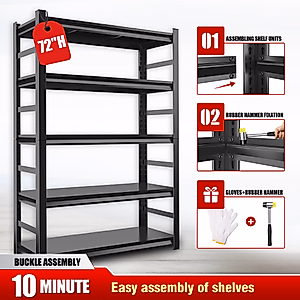 PRESTELION 72" H|48" W Garage Shelving Unit and Storage-Easy Assembly Metal Shelves 5-Tier Rack|Heavy-Duty Adjustable Shelf|Steel Rust-Resistant Shelves for Industrial,Warehouse,Basement