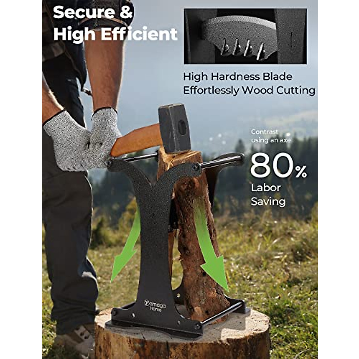 yamagahome Firewood Splitter, Manual Log Splitter with Heating Treated Iron, Heavy Duty Wood Splitter Tool Firewood Cutter with Canvas Log Carrier and Gloves, 2022 New Version