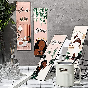 4 Pieces Bathroom Wall Decor Pink Bathroom Decor Boho Bathroom Decor Bathroom Decor Wall Art Print Black Women Bathroom Signs African American Wood Plaque Bathroom Hanging Decors for Home Girls Spa