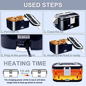 Andvon 80W Fast Heating Electric Lunch Box for Men-1.8L Large-Capacity Portable Food Heater For Adults-Leakproof 3-In-1 Heated Food Warmer For Car/Work With SS Fork&Spoon and Carry Bag