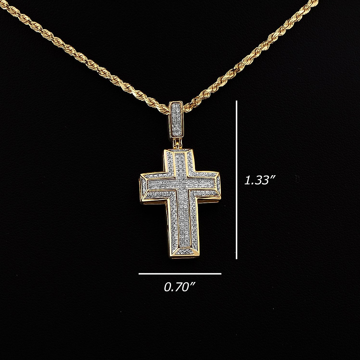 LoveBling 10K Yellow Gold 0.35 Carats (ctw) Diamond Cross Pendant (1.33" x 0.70")