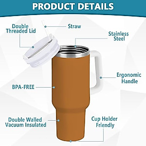 ODAWA Bronze Insulated Water Bottle with Straw Insulated Tumblers Reusable Stainless Steel Cup