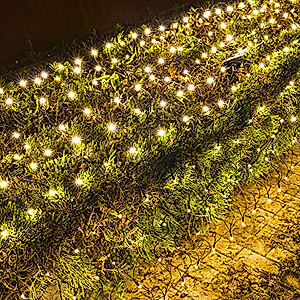 Dazzle Bright Christmas 200 LED Net Lights, 9.8 FT x 6.6 FT Connectable Mesh Lights with 8 Lighting Modes, Christmas Decorations for Indoor Outdoor Bush Yard Garden Decor (Warm White, Green Wire)