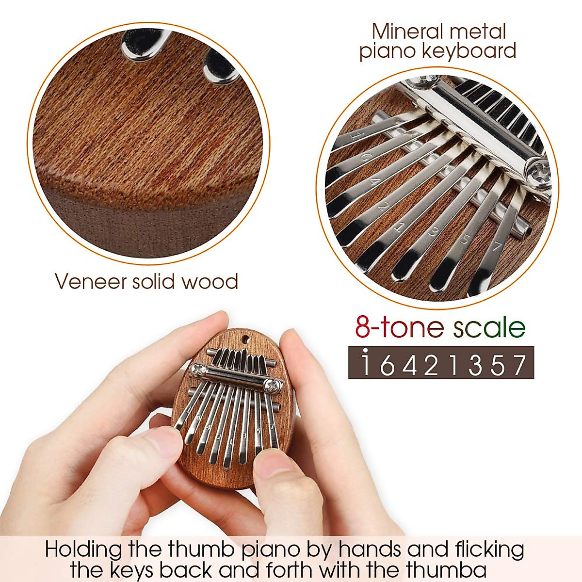 Mr.Power Cute Kalimba Marimba Portable Finger Thumb Piano for Beginners (8 Keys, Natural Wood)