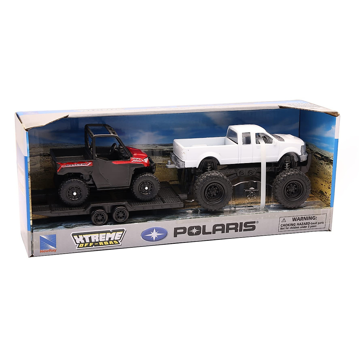 New Ray Toys Black/Gold/White Die-Cast Replica Pickup with Polaris Mini Ranger RZR XP-1000 50076