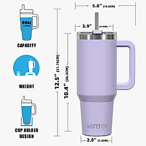 40 oz Tumbler with Handle,Tumbler with Lid and Straw,Double Wall Insulated Cup Stainless Steel Travel Mug(Cold for 34 Hours),Water Bottle for Iced Tea,Coffee,Cold Beverages(Purple)