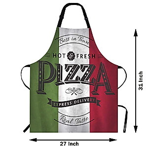 WONDERTIFY Pizza Apron,Best in Town Pizzeria Retro Poster on Grunge Backgrounds Green White Red Bib Apron with Adjustable Neck for Men Women,Suitable for Kitchen Cooking Chef Grill Bistro BBQ Apron