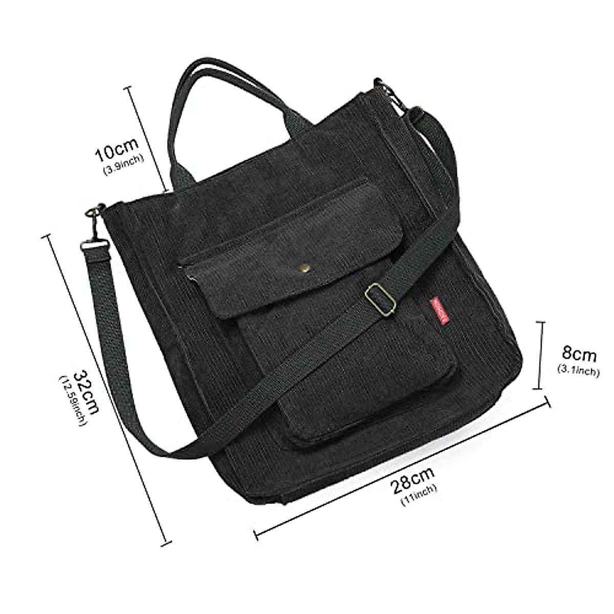 Etercycle Crossbody Bag for Women, Corduroy Tote Bag Casual Shoulder Handbags Big Capacity Shopping Bag with Zipper and Outer Pocket (Black)