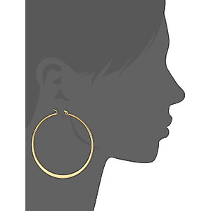 Amazon Essentials Yellow Gold Plated Stainless Steel Flattened Hoop Earrings (60mm) (previously Amazon Collection)