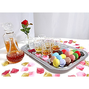 Maro Megastore (Pack of 4) 20.9" x 12.8" Traditional Rectangular Trim Floral Pattern Engraved Catering Chrome Plated Serving Plate Mirror Tray Platter Tableware Holiday Party Serving (Large) T227L-4PK