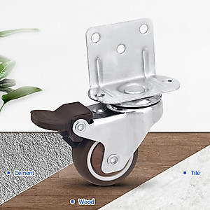 Side Mount Casters Set of 4 with Brake,1.25inch L-Shape TPR Plate Casters,Small Wheels for Furniture Wheels, Baby Bed, suitcase,Cabinet Wheels,Table Casters,Loading Capacity 150 Lbs (1.25” L-Shape)