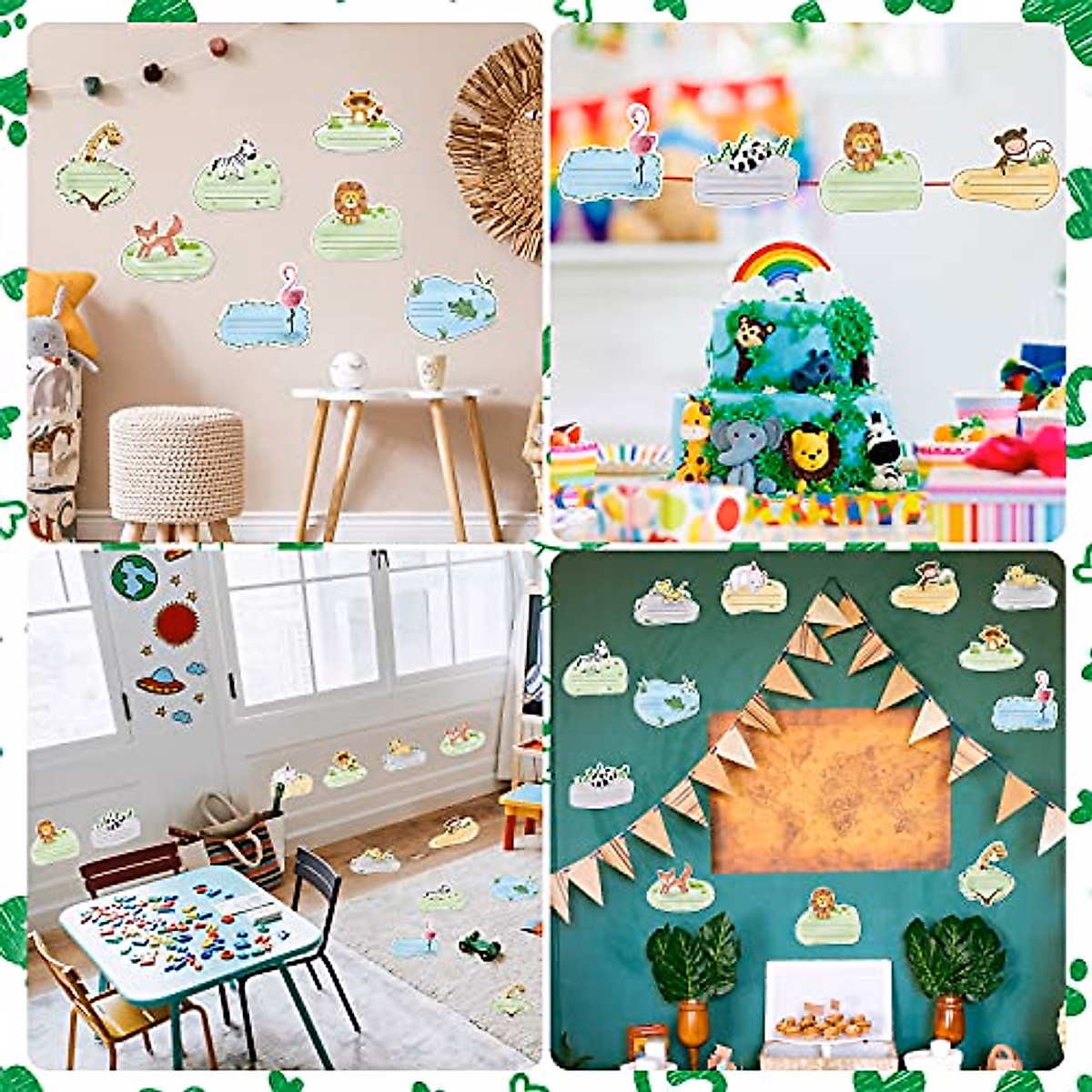 48 Pieces Jungle Animal Cutouts Safari Friend Animal Cutouts Colorful Animal Paper Cutouts with Glue Point Dots for Bulletin Board Classroom School Safari Animals Theme Party