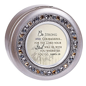 Cottage Garden Be Strong and Courageous Brushed Pewter Jewelry Music Box Plays Amazing Grace