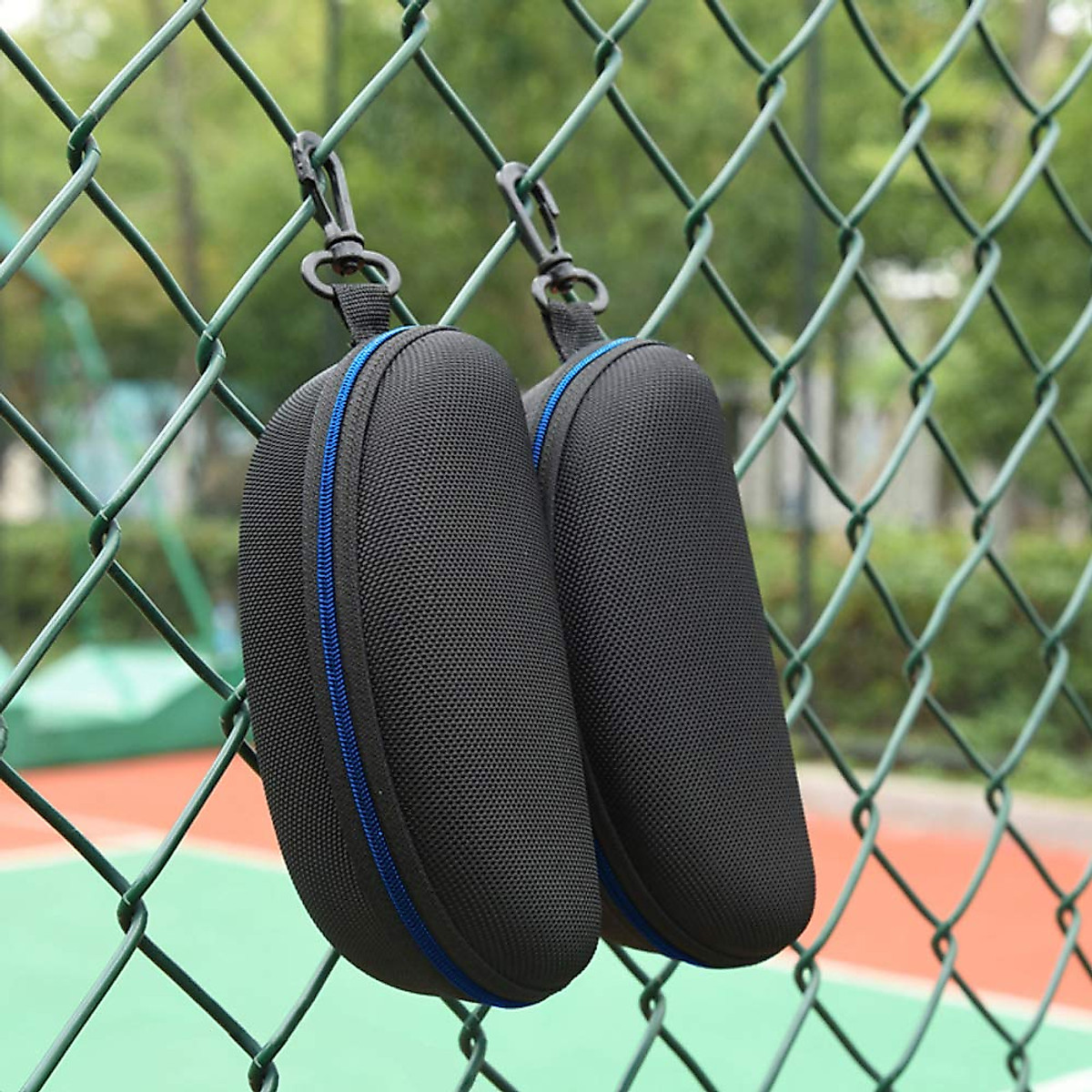 alladaga 3 Pack Zipper Shell Eyeglasses and Sunglasses Case with Plastic Carabiner Hook (Blue)