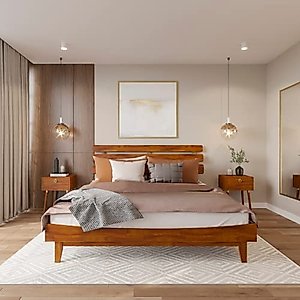 Bme Caden 15 Inch Deluxe Bed Frame with Adjustable Headboard - Mid Century, Retro Style with Acacia Wood - No Box Spring Needed - 12 Strong Wood Slat Support - Easy Assembly - Caramel, King