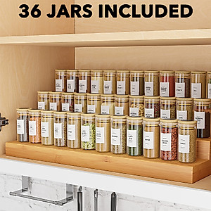 SpaceAid 24 Pcs Spice Jars with Bamboo Lids and Labels, Empty 4oz Glass Spice Bottles, Minimalist Farmhouse Spice Labels Stickers with Funnel, Seasoning Containers for Spice Rack, Cabinet and Drawer