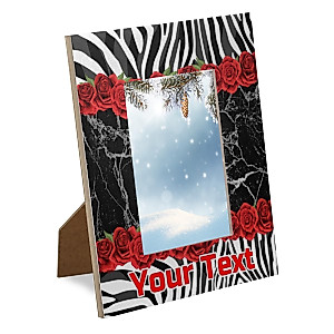 Herdesigns Red Rose Flower 4x6 Picture Frame Personalized Custom Text Name Marble Zebra Texture Wooden Picture Frame for Wall and Tabletop Display, Photo Picture Frame Customized Gift