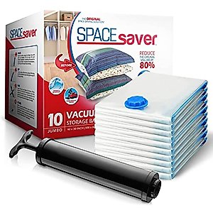 Spacesaver Vacuum Storage Bags (Jumbo 10pk) Save 80% on Clothes Storage Space - Space Saver Vacuum Storage Bags for Comforters, Blankets, Bedding, Compression Seal for Closet Storage - Pump for Travel