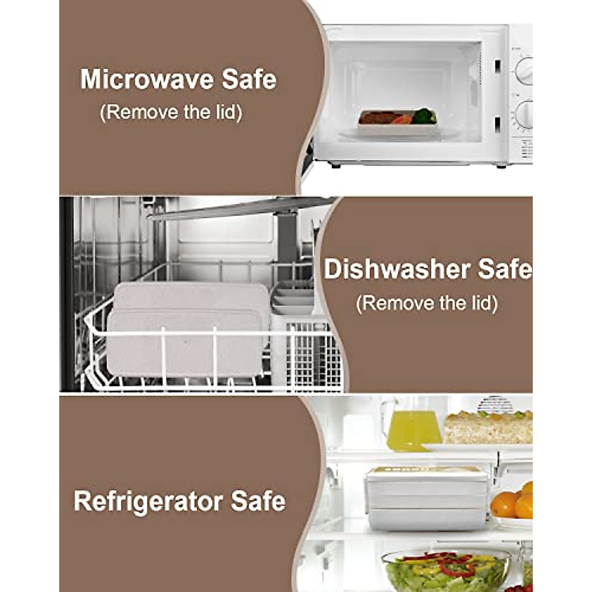 JBGOYON Bento Boxes for Adults, 1000ML Bento Lunch Box For Kids Children - Wheat Straw, Leakproof Stackable 3-In-1 Compartment Bento Box Set, Built-in Cutlery, Insulated Lunch Bag