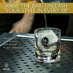 Greenline Goods Whiskey Glasses - 10 Oz Tumbler Gift Set – Kraken Whiskey Glasses (Set of 2) | Rocks Glass Octopus Decor | Old Fashioned Rocks Glasses