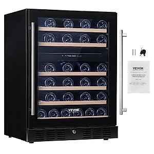 VEVOR 24” Wine Cooler, 46 Bottles Dual Zone Wine Refrigerator, Tempered Glass Door, Low Noise, Digital Temper Control, Built-in or Freestanding, ETL