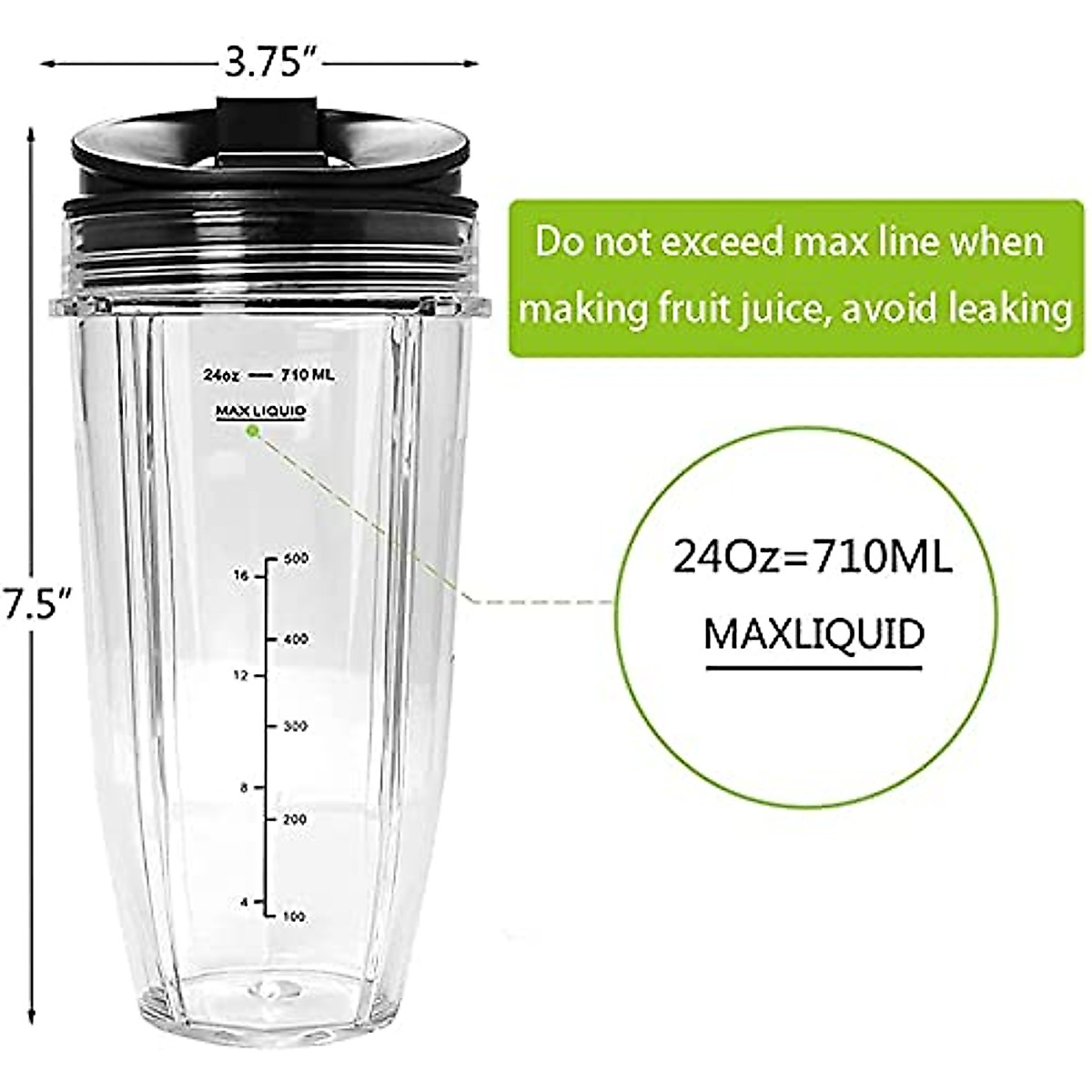 Replacement Blender Cup with Lid (2 Pack) 24 Oz Cups For Ninja Auto iQ BL480 BL482 BL642 NN102 BL682 BL450 BN751 BN801 Foodi SS351 SS401 Ninja Blender Auto iQ Blade
